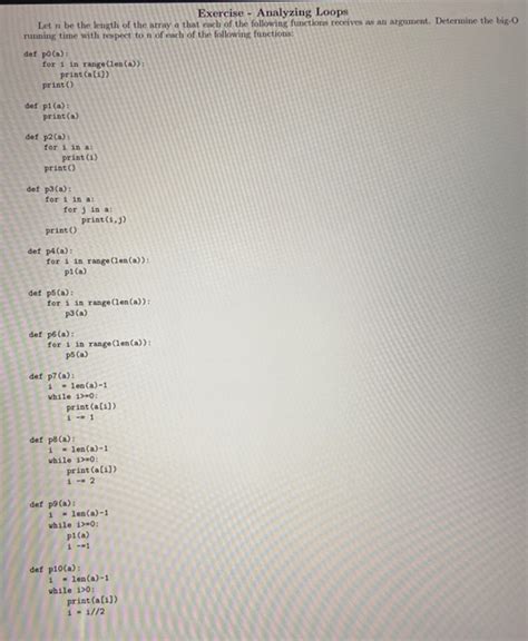Solved Exercise Analyzing Loops Let N Be The Length Of The Chegg Com