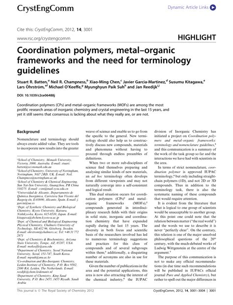 Pdf Coordination Polymers Metal Organic Frameworks And The Need For