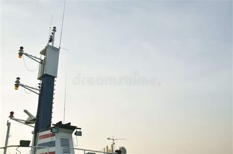 Radar And Sonar At Ship Rooftop In River On Sunset Stock Image Image Of Winch Journey 279899511