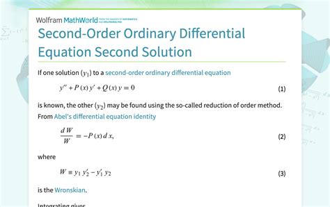 Second Order Ordinary Differential Equation Second Solution From