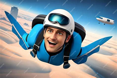 Premium Ai Image 3d Male Cartoon Character Parachuting