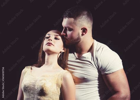 Sexy Couple Muscular Handsome Man Undressing Young Sensual Woman Sexy