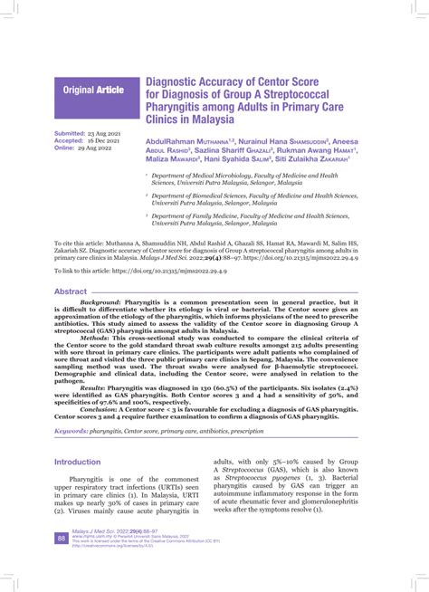 Pdf Diagnostic Accuracy Of Centor Score For Diagnosis Of Group A
