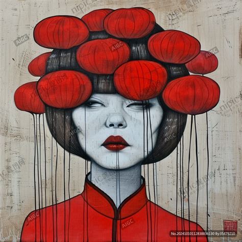 Ai创作图面装饰画 另类装饰画 装饰画人物 丝娃娃装饰画 钢板套色人物画 红色人物画 创意人物画 人物装饰画 美术创意广告彩绘作品 插画广西装饰画艺术 丙烯画人物 另类艺术画 文化艺术人物装饰