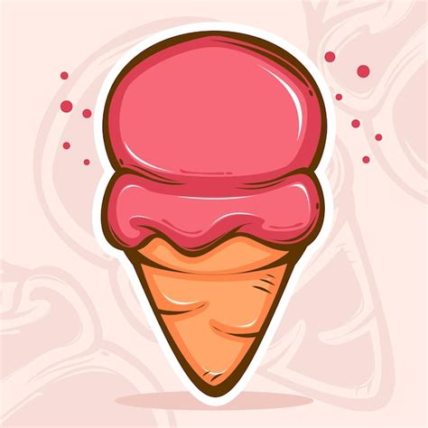 콘에 다채로운 라인 아트 딸기 맛 아이스크림 프리미엄 벡터