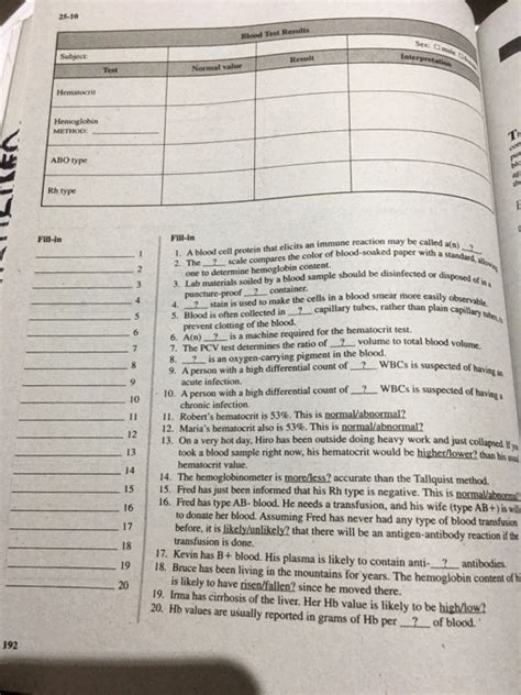 Solved Blood Test Rtesults Sex De Interpretatio Chegg Com