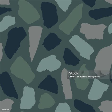 벡터 테라조 이음새가 없는 패턴 추상적 인 이탈리아 바닥재 돌 짙은 녹색 배경에 콘크리트 어두운 색 요소 질감 인테리어 디자인