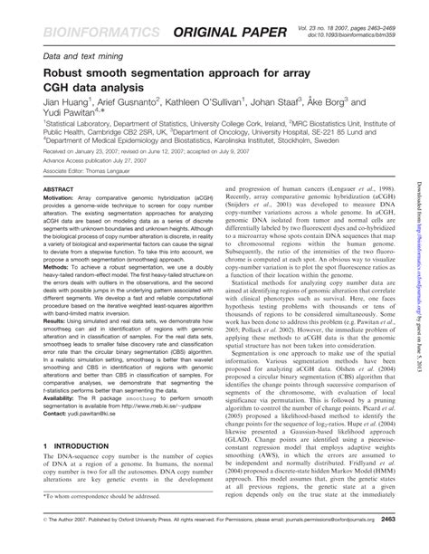 Pdf Robust Smooth Segmentation Approach For Array Cgh Data Analysis