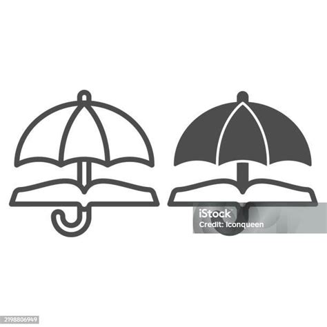 책 선과 단단한 아이콘 법학 개념과 우산 벡터 그래픽 흰색 배경에 열린 책과 파라솔 기호 모바일 또는 웹 디자인용 윤곽선 스타일 아이콘 0명에 대한 스톡 벡터 아트 및 기타