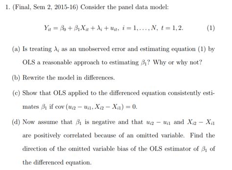 1 Final Sem 2 2015 16 Consider The Panel Data