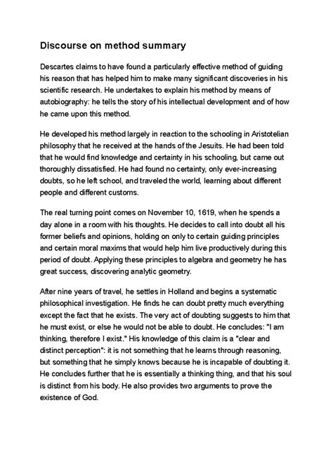 Discourse On Method Summary Crito Discourse On Method Summary Descartes Claims To Have Found