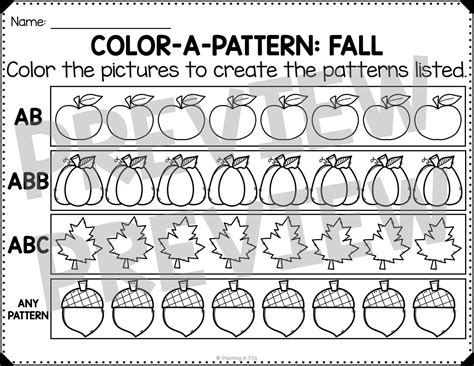 Free Fall Patterns Math Center For Kindergarten Worksheets Pattern Worksheet Preschool