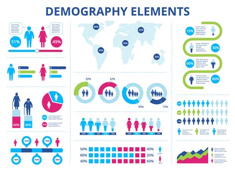 Population Infographic Men And Women Demographic Statistics With Pie