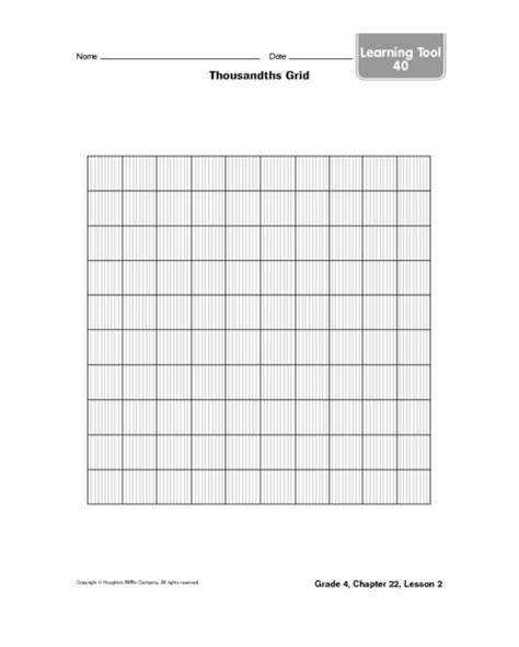 Thousandths Grid Worksheet For 4th Grade Lesson Planet