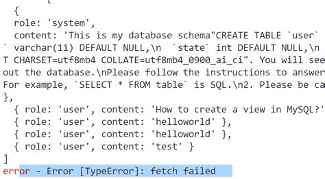 returns 500 in the chat session after adding the database connection · issue 9 · sqlchat