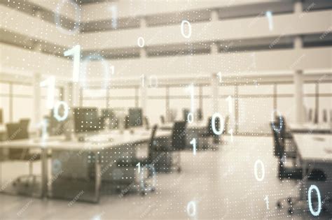Premium Photo Abstract Virtual Binary Code Sketch On A Modern Furnished Office Interior