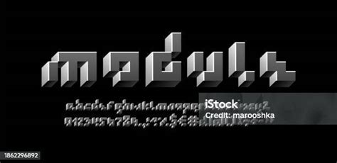 3d 픽셀 글꼴 회색 상자 스타일 기하학적 문자와 숫자 벡터 일러스트 레이 션 10eps로 만든 알파벳 3차원 형태에 대한 스톡