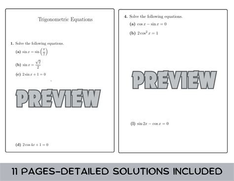 Trigonometric Equations Worksheet With Solutions Teaching Resources