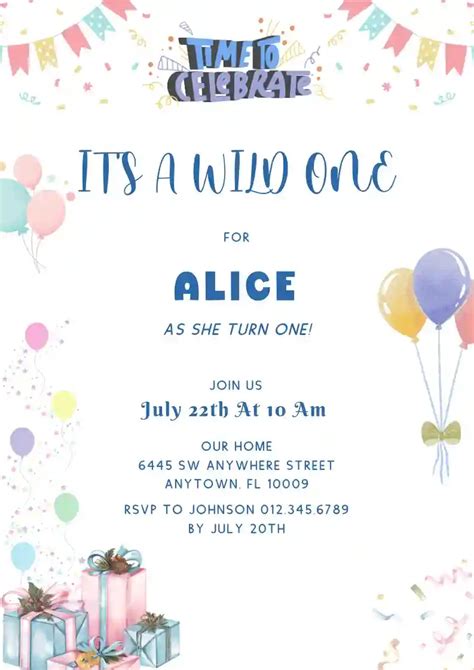 무료 첫 번째 생일 초대장 템플릿 Invitanku