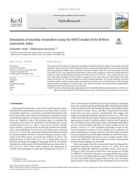 Pdf Simulation Of Monthly Streamflow Using The Swat Model Of The Ib