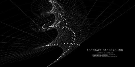 검은 색에 점에서 흰색 격자를 비틀고 있는 추상적인 배경입니다 기술 개념 데이터 그리드 빅 데이터 비즈니스 과학 및 기술 데이터 분석을 위한 Banner 0명에 대한 스톡