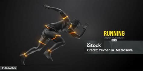 검은 배경에 달리기 선수의 추상적 인 실루엣 주자 남자는 스프린트 또는 마라톤을 달리고 있습니다 벡터 일러스트 레이 션 3차원