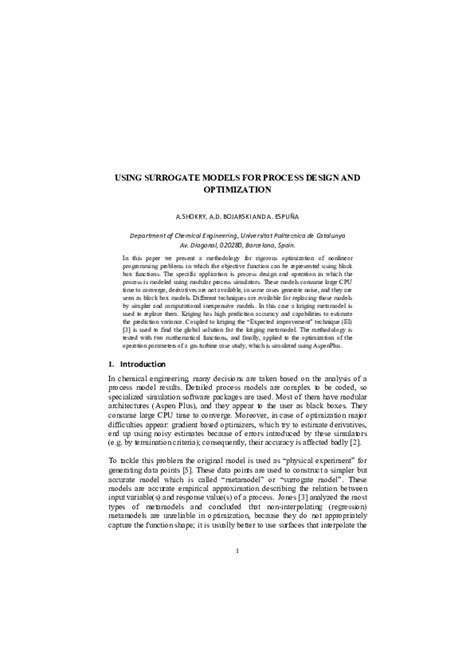 Pdf Using Surrogate Models For Process Design And Optimization