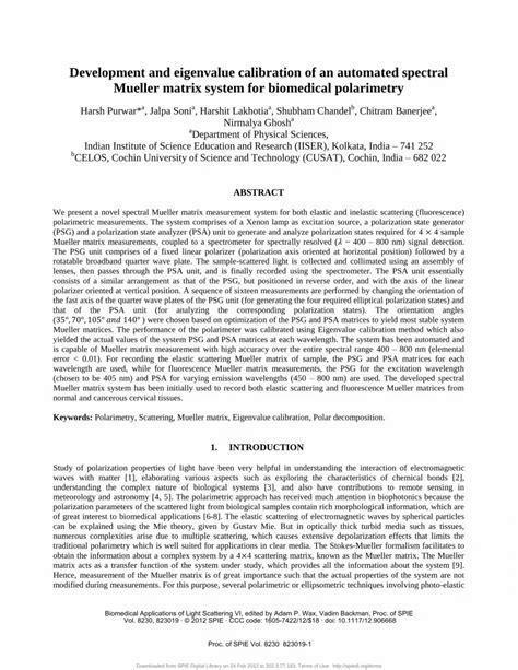 Pdf Development And Eigenvalue Calibration Of An Automated Spectral Mueller Matrix System For