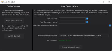 Robot Skills Project Menu Using Arc Support Synthiam