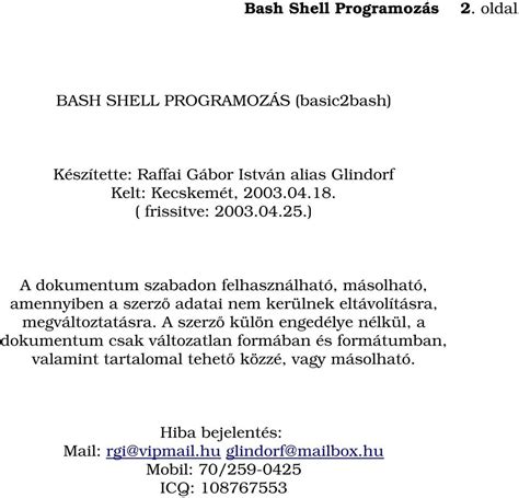Bash Shell Programozás 1 Oldal Pdf Free Download