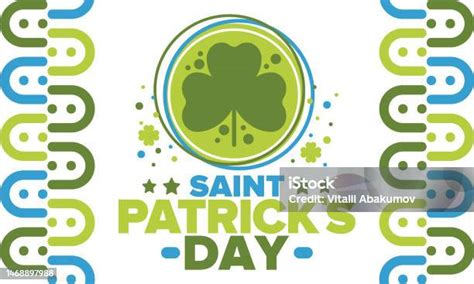 해피 세인트 패트릭의 날 전통적인 아일랜드 휴일입니다 3월 17일 연례 기념 클로버와 토끼풀 잎 녹색과 오렌지 파티 디자인 아일랜드 색상입니다 포스터 카드 배너 및 배경