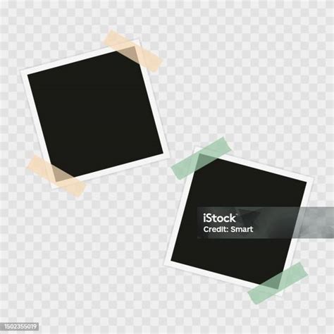 끈적 끈적한 테이프 스카치 테이프 접착제가있는 사진 프레임 템플릿 사진용 공백 벡터 그림 검은색에 대한 스톡 벡터 아트 및 기타