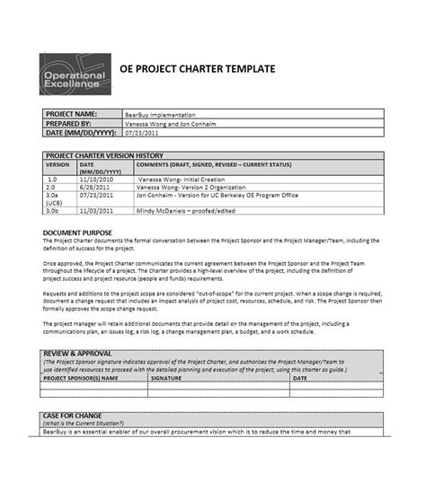 Project Charter Templates Examples Word Excel
