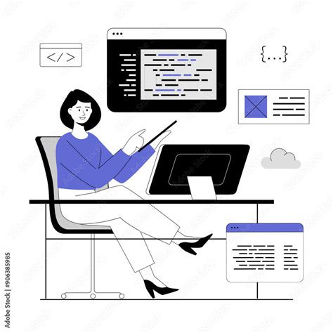 Programming And Software Development Concept Computer Engineer Writes