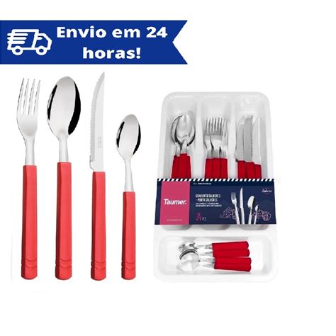 Faqueiro Conjunto De Talheres 24 Peças Inox Faqueiro E Suporte Com