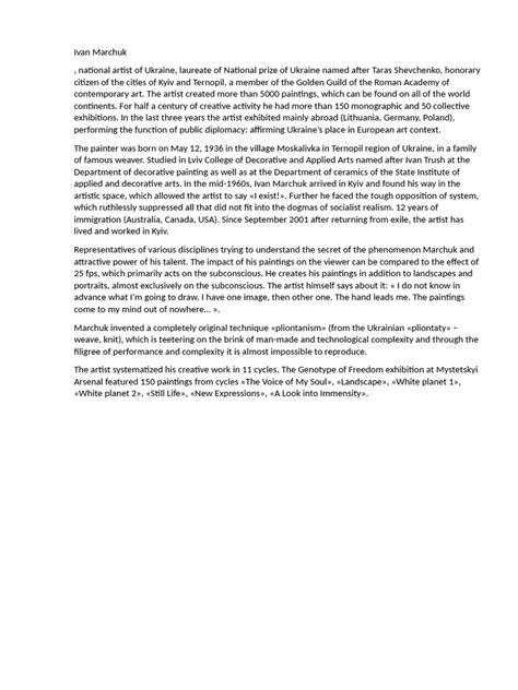 Ivan Marchuk Ukrainian Artist And Innovator Pdf