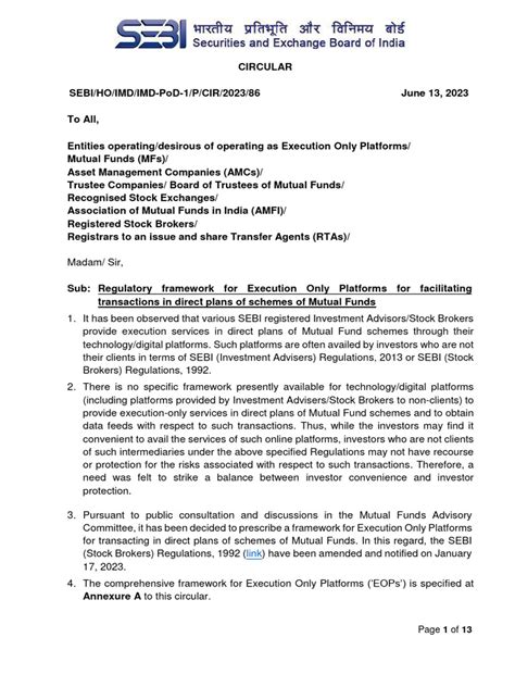 Sebi Regulatory Framework For Execution Only Platforms Pdf Mutual Funds Stocks