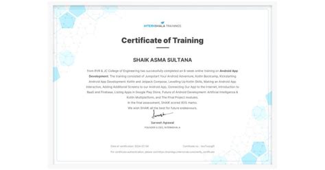 Shaik Asma Sultana On Linkedin Successfully Completed The Android App Development Training From