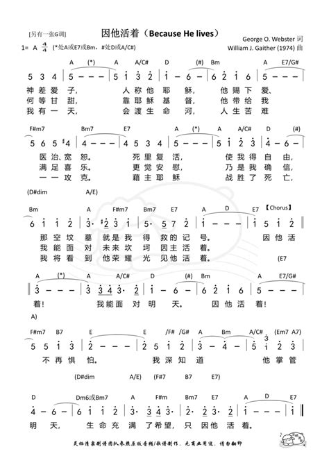 赞美诗《因祂活着》歌谱 敬拜网 敬拜网，敬拜素材分享与敬拜成长心得—敬拜信息，敬拜资料，赞美诗，歌谱，敬拜知识，诗歌故事，敬拜，赞美诗网站