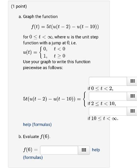 solved 1 point a graph the function f t 5t uſt 2