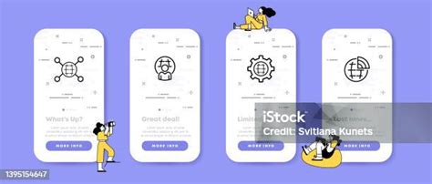 세계 세트 아이콘입니다 인터넷 위성 와이파이 통신 연결 데이터 분석 개념 사람들과 함께 Ui 전화 앱 화면 비즈니스 및 광고에 대한 벡터 라인 아이콘 개념에 대한 스톡 벡터