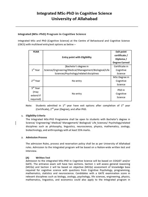 Integrated Msc Phd Cognitive Science Pdf Doctor Of Philosophy Thesis