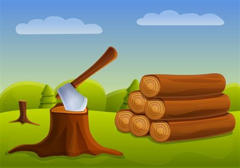 Cartoon Cutting Down Trees Vector Images Over