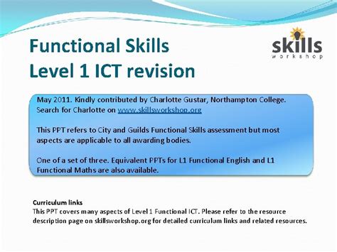 Functional Skills Level 1 ICT Revision May 2011