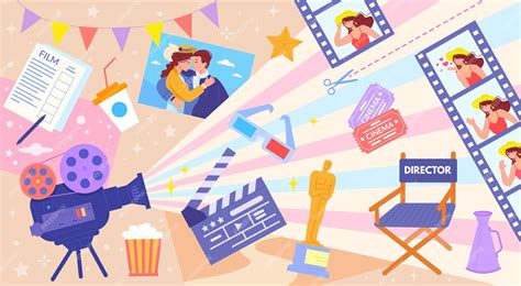 영화 제작 개념 시네마 액세서리 영화 제작자 아이콘 비디오 메이커 항목 촬영 클래퍼 영화 편집 및 영화 제작 예술 Tv 엔터테인먼트 멋진 벡터 그림 프리미엄 벡터