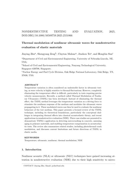 Pdf Thermal Modulation Of Nonlinear Ultrasonic Waves For Nondestructive Evaluation Of Elastic