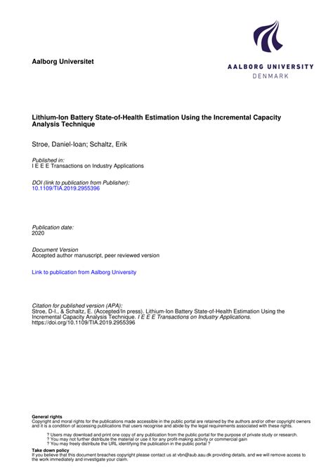 PDF Lithium Ion Battery State Of Health Estimation Using The Incremental Capacity Analysis