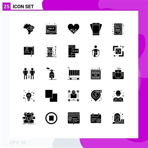 User Interface Pack Of 25 Basic Solid Glyphs Of Doc Extension Tilt Love Smartphone Mobile