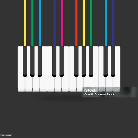 화려한 무지개 선이 있는 피아노 키 배경 음악 배너 벡터 일러스트 레이 션 디자인에 대한 스톡 벡터 아트 및 기타 이미지 디자인 멀티미디어 모던 양식 Istock