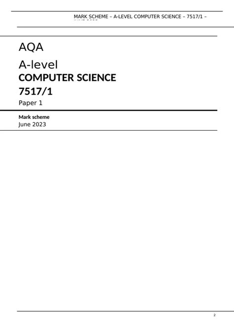 AQA A Level COMPUTER SCIENCE Paper Mark Scheme June AQA Stuvia UK